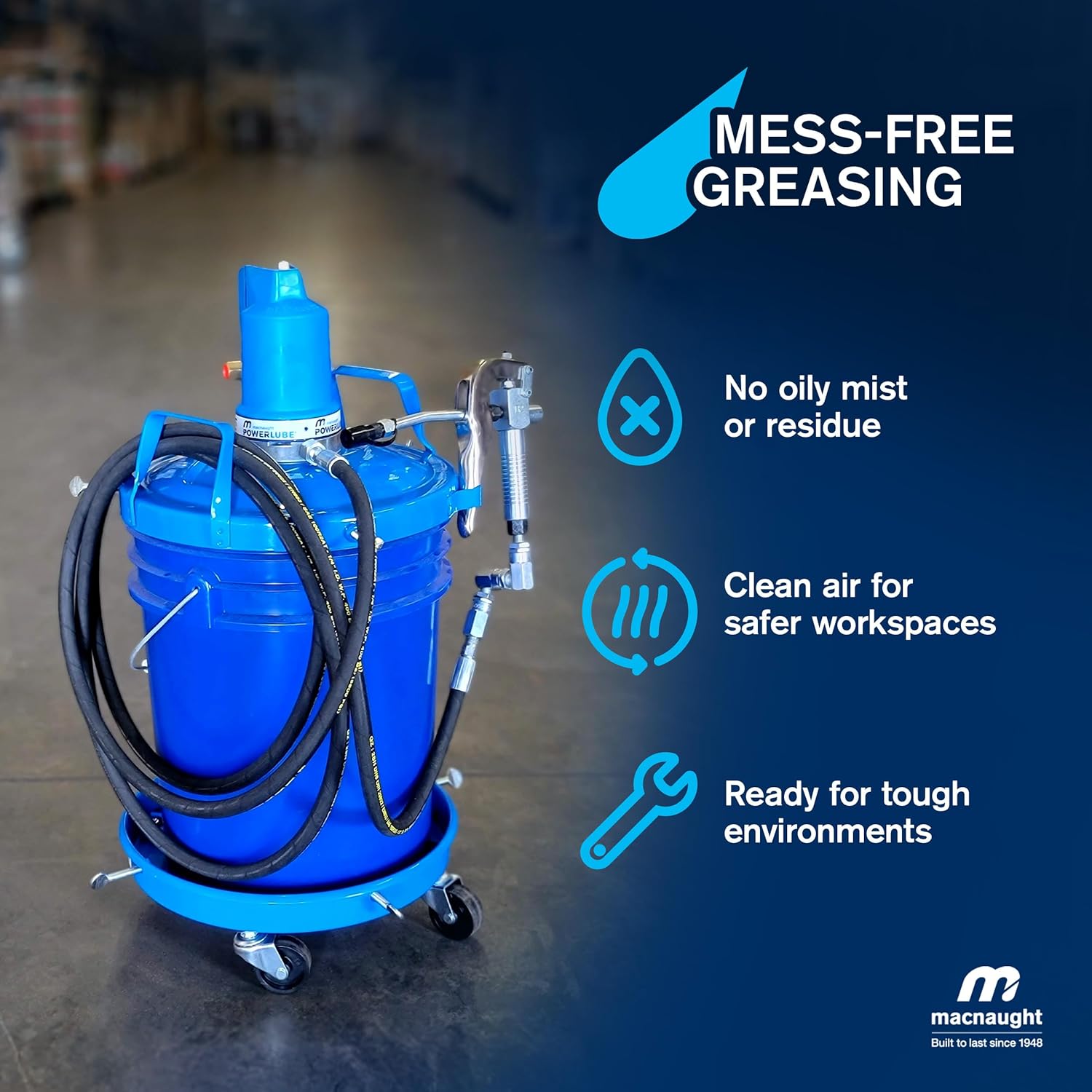 Air Operated Grease Pump & Trolley for 5 Gallon Bucket | Macnaught USA